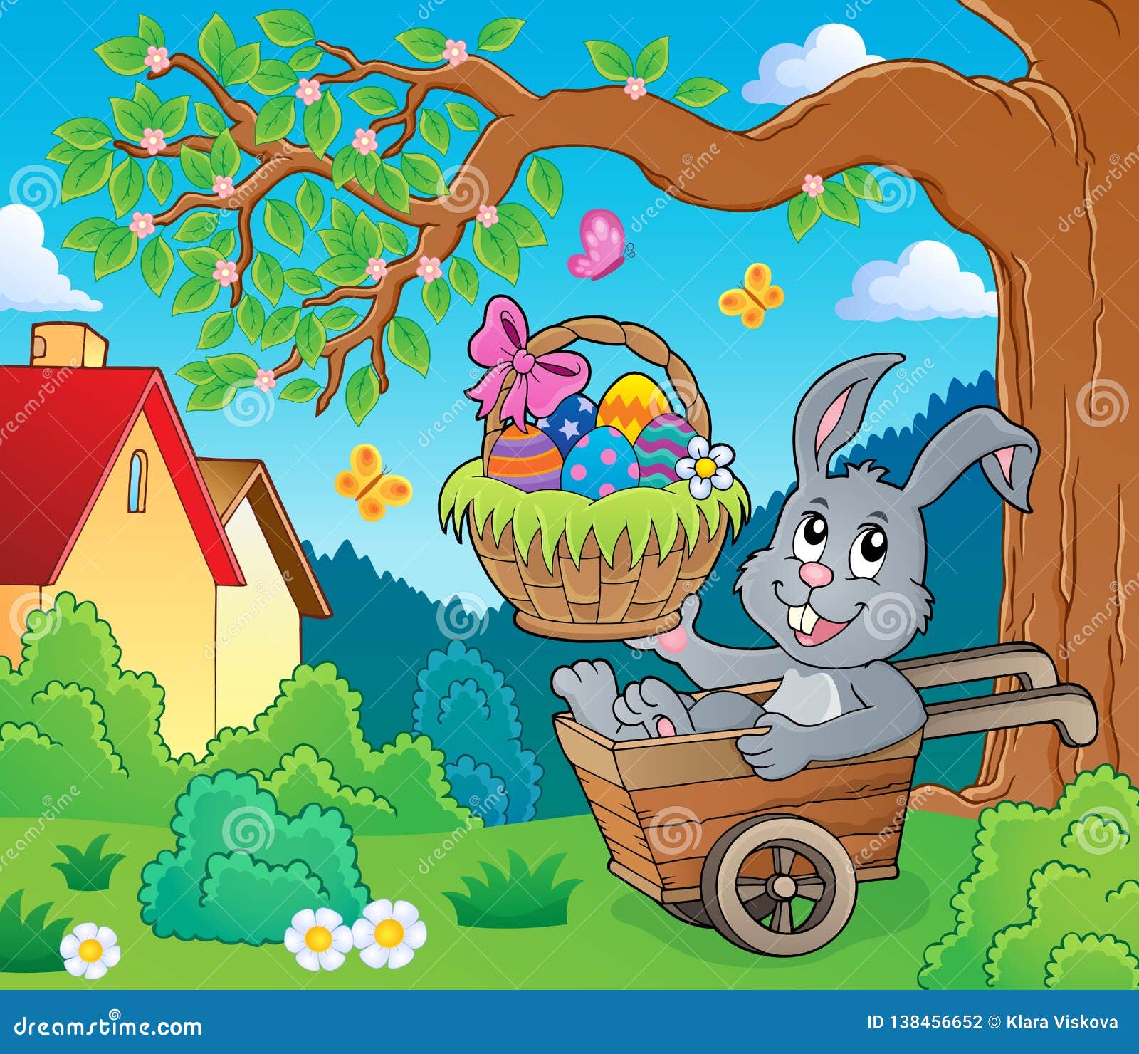 Easter Bunny in Wheelbarrow Image 3 Stock Vector - Illustration of ...