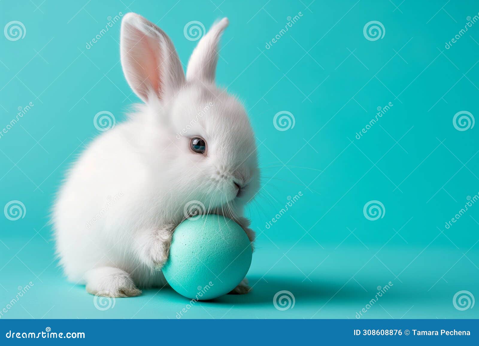 Easter Bunny White Rabbit with Egg on Blue Background. Easter Holiday ...