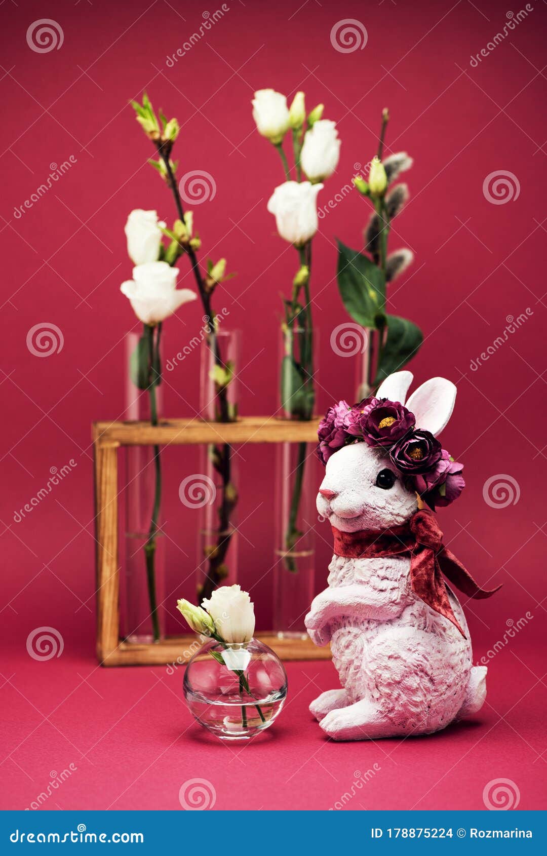 Easter Bunny and White Spring Flowers Stock Photo - Image of white ...