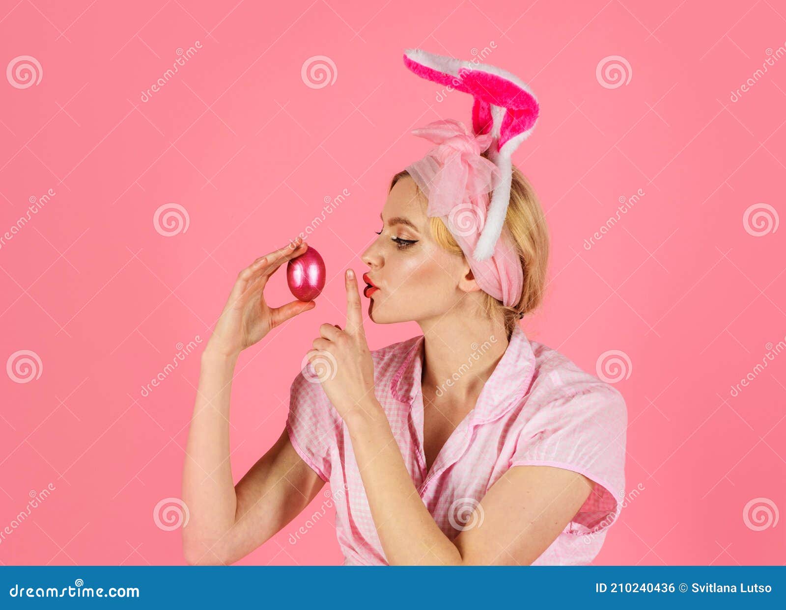 Easter Bunny Woman with Rabbit Ears. Easters Egg Stock Photo - Image of ...