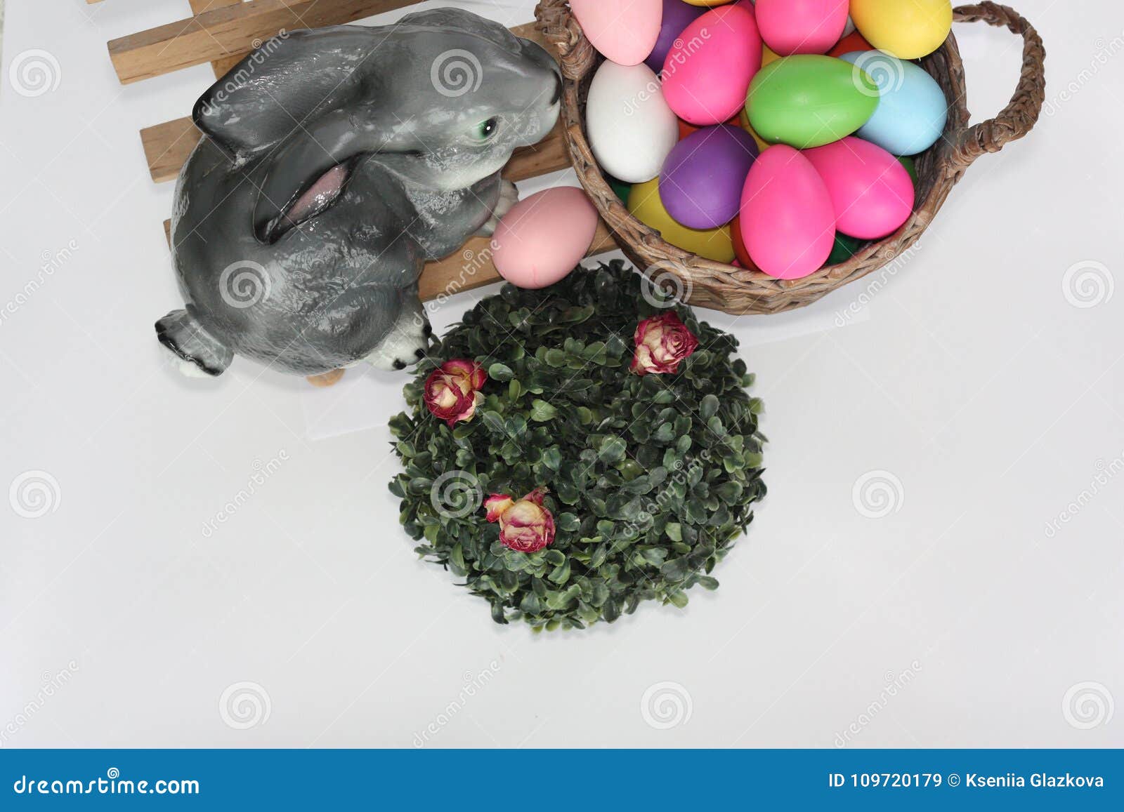 Easter. Easter Bunny on a Wooden Bench Stock Image - Image of cute ...