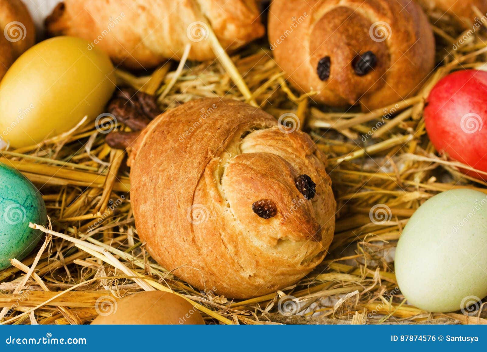 Easter Buns Shaped Early Bird Skylarks in a Nest of Straw with C Stock ...
