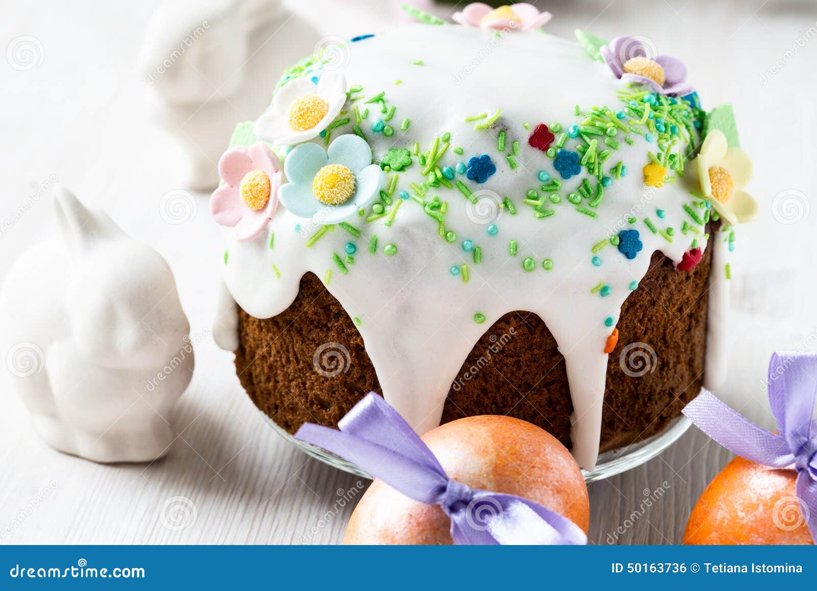 Easter Cake with Glace Icing and Decoration Stock Photo - Image of ...
