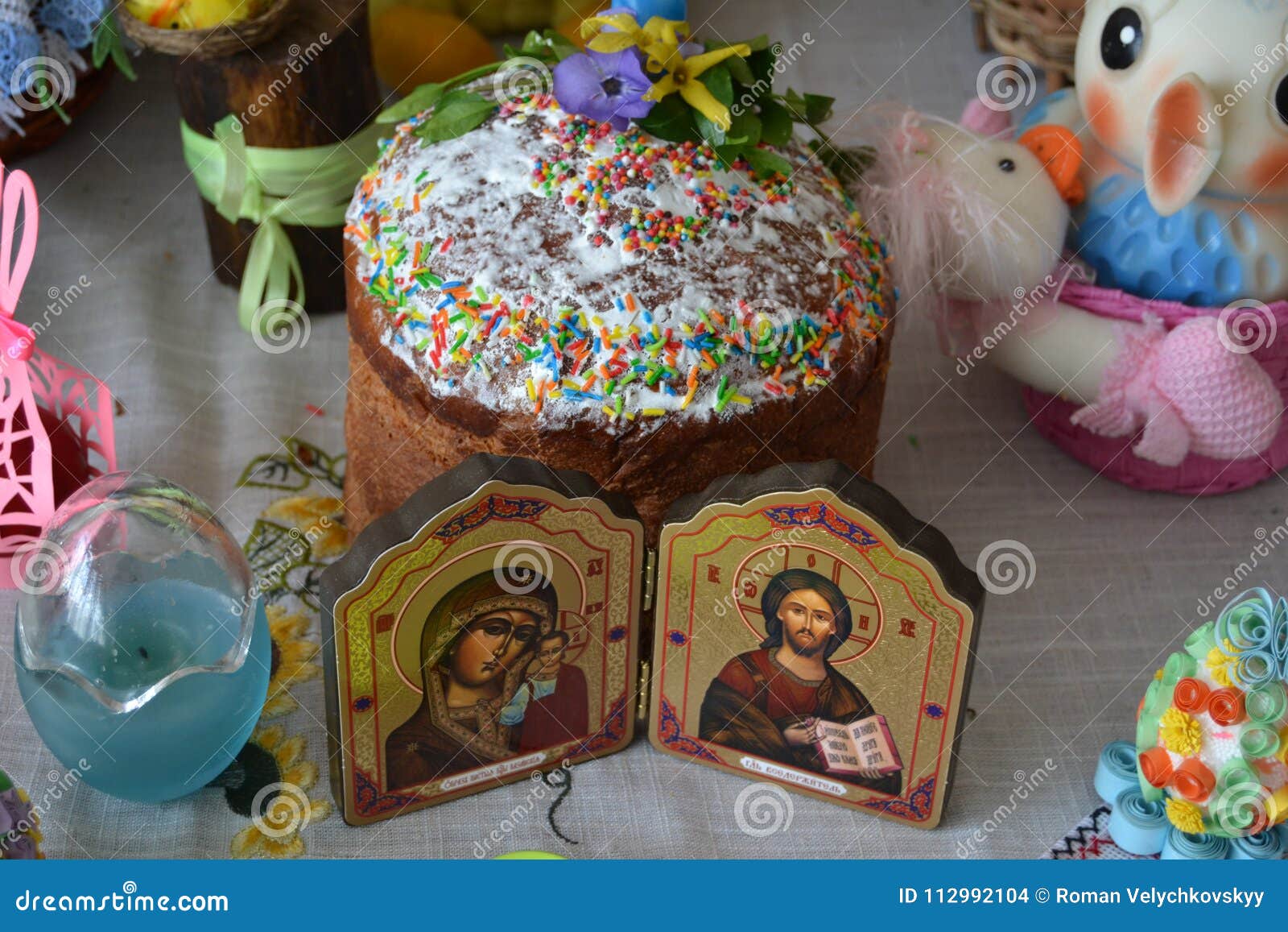 Easter Cake with Icon of Jesus Christ. Stock Photo - Image of christ ...