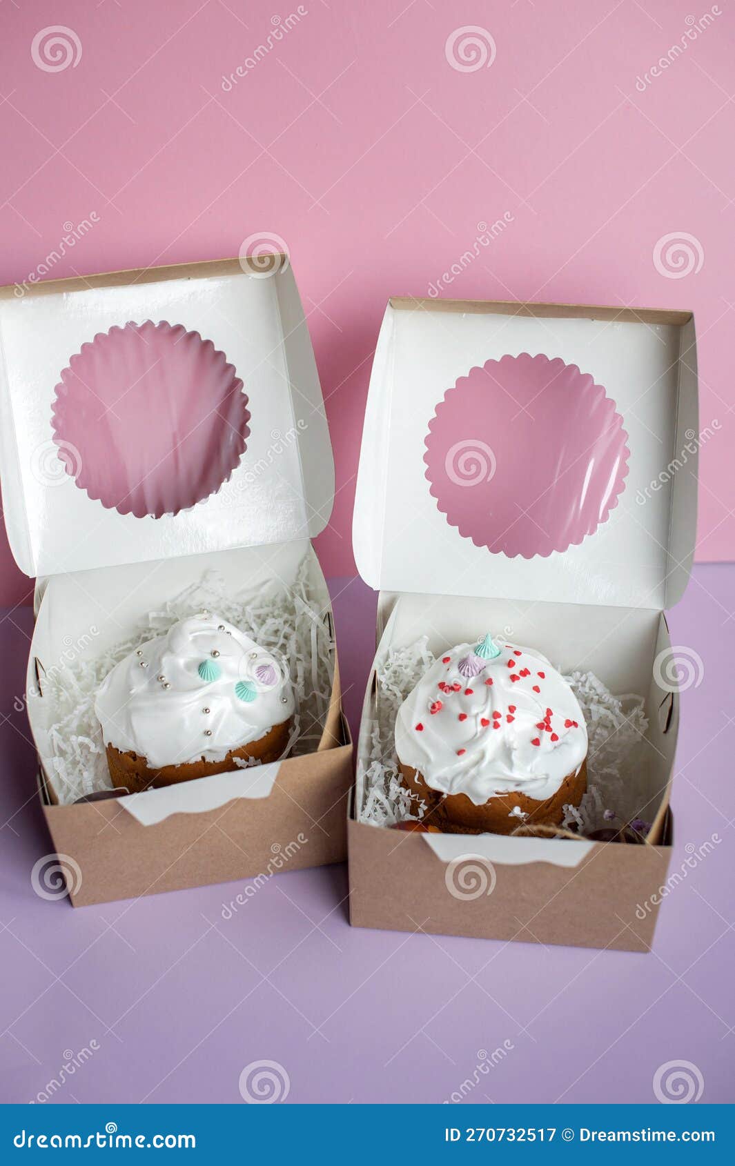 Easter Cake Kraffin in Icing Sugar is in a Box with Red Eggs Stock ...