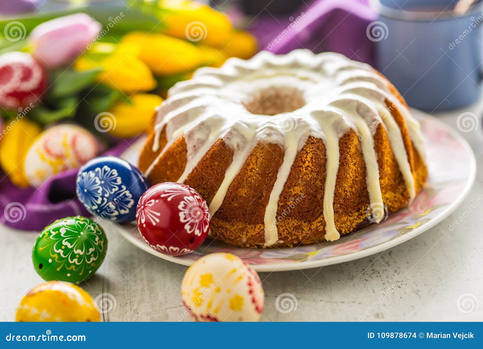 Easter Cake. Traditional Ring Marble Cake Withe Easter Decotation ...