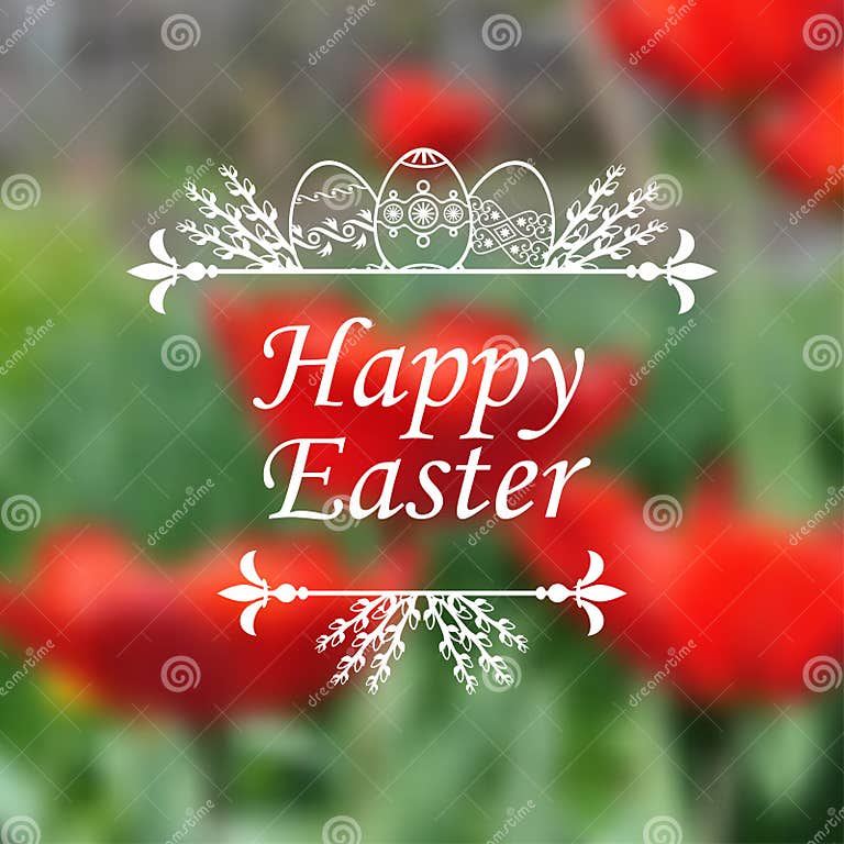 Easter Card on Blur Tulip Background Stock Vector - Illustration of ...