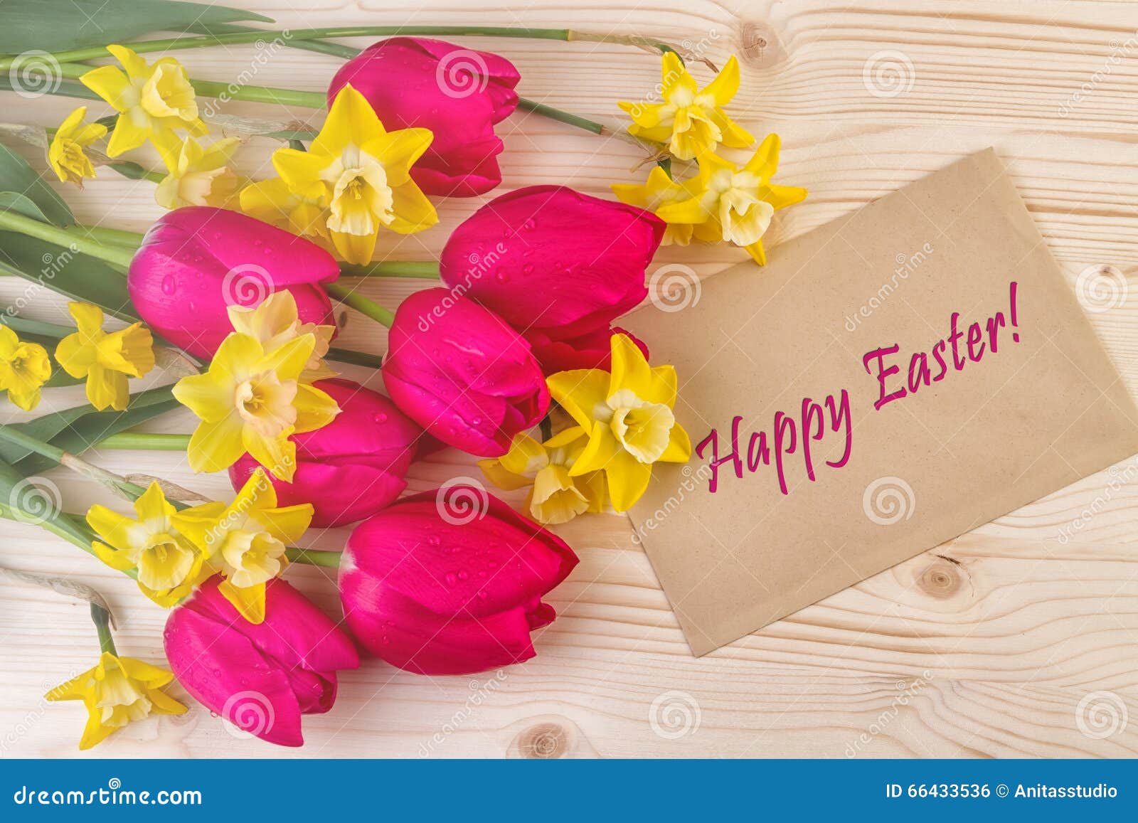 Easter Card with Cheerful Spring Flowers Stock Photo - Image of yellow ...