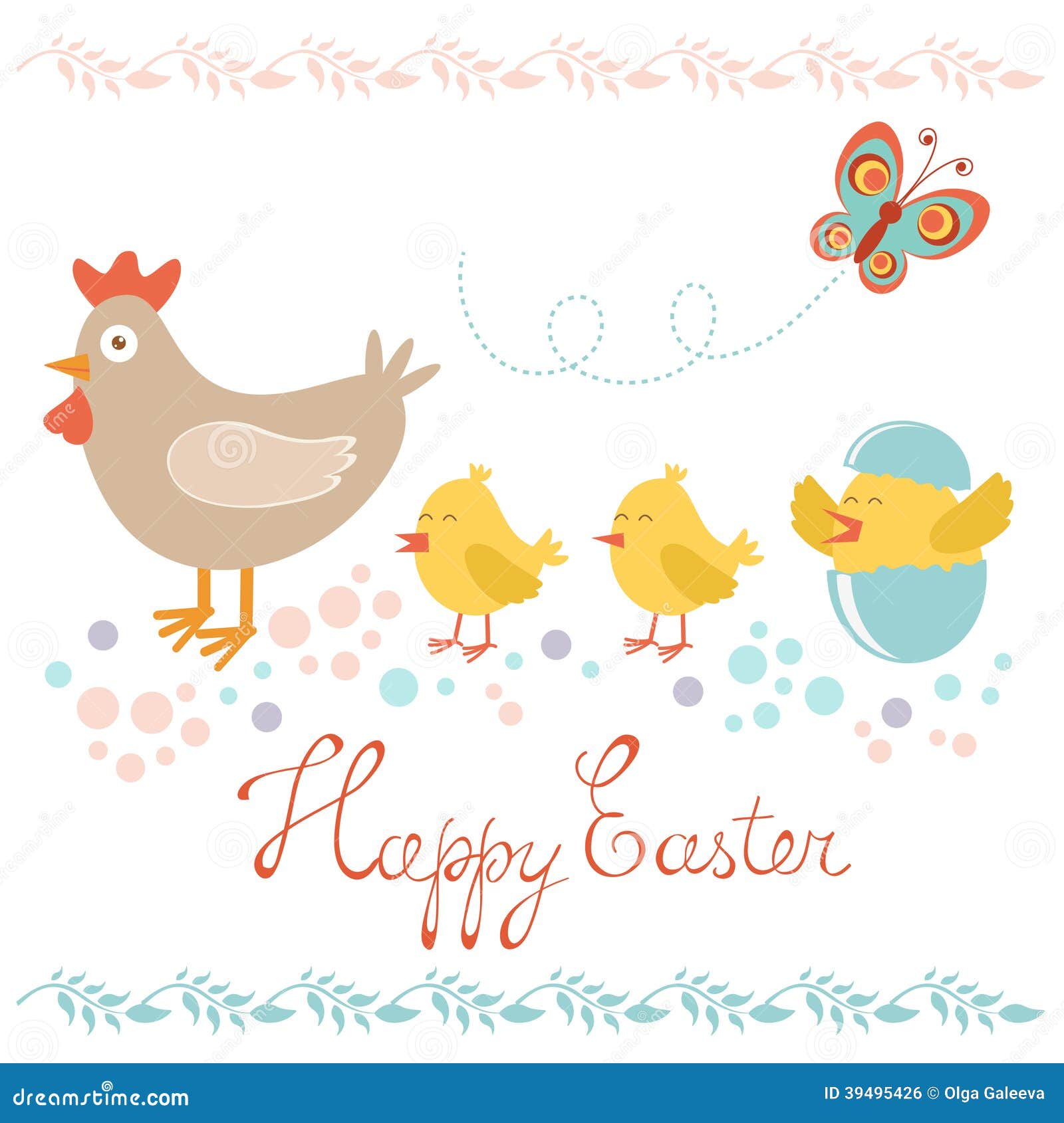 Easter Card with Chicken and Chicks Stock Vector - Illustration of ...