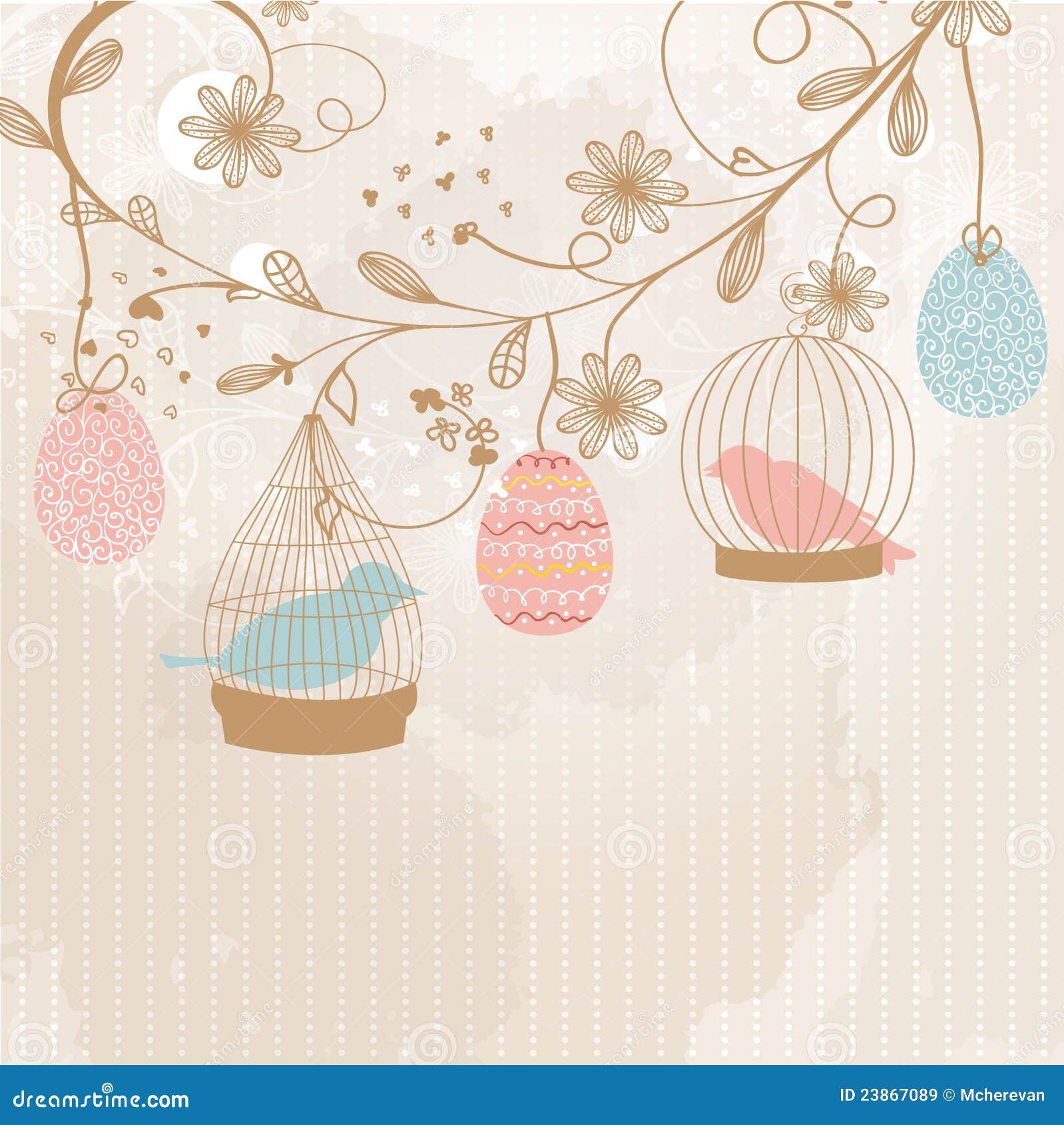 Easter Card with Cute Birds in the Cages Stock Vector - Illustration of ...