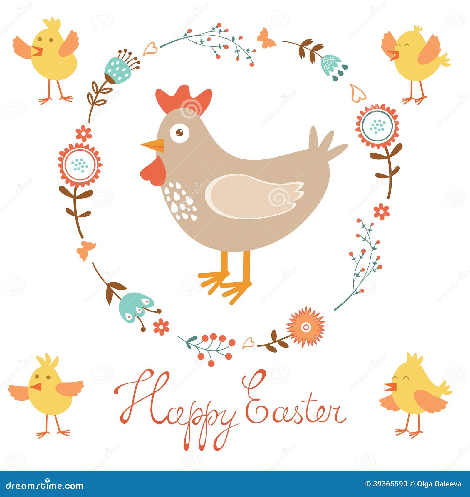 Easter card stock vector. Illustration of chicken, handwritten - 39365590