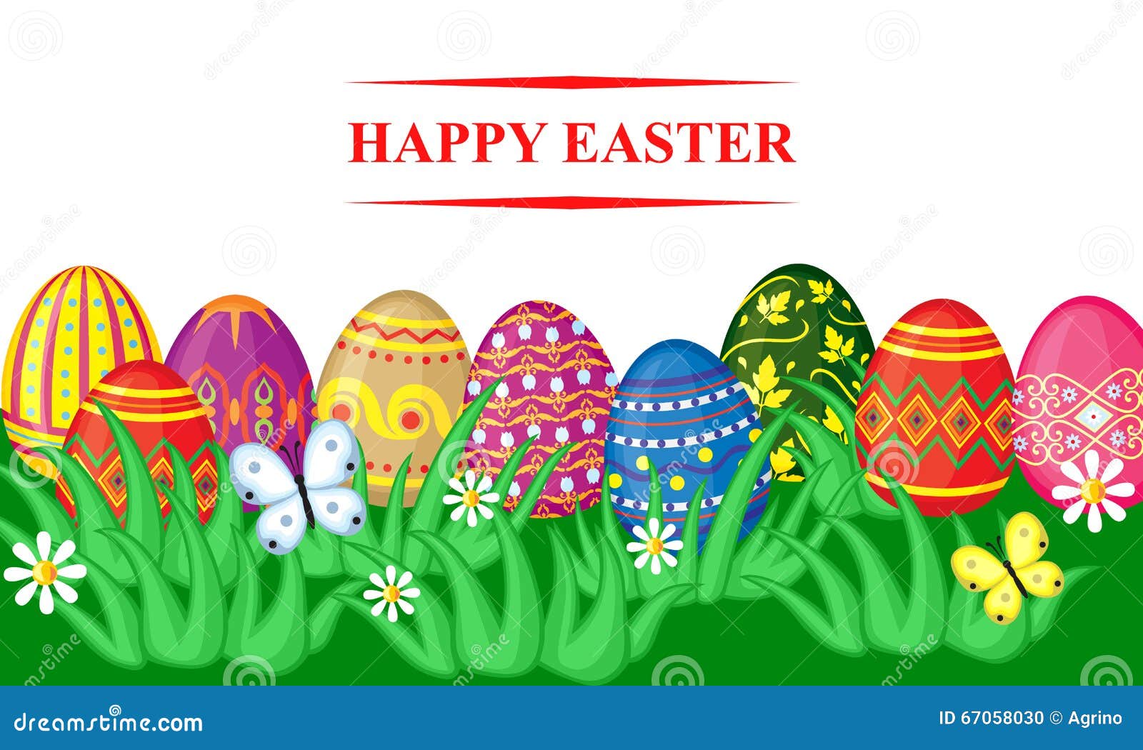 Easter Card with Decorative Eggs in Grass Stock Vector - Illustration ...