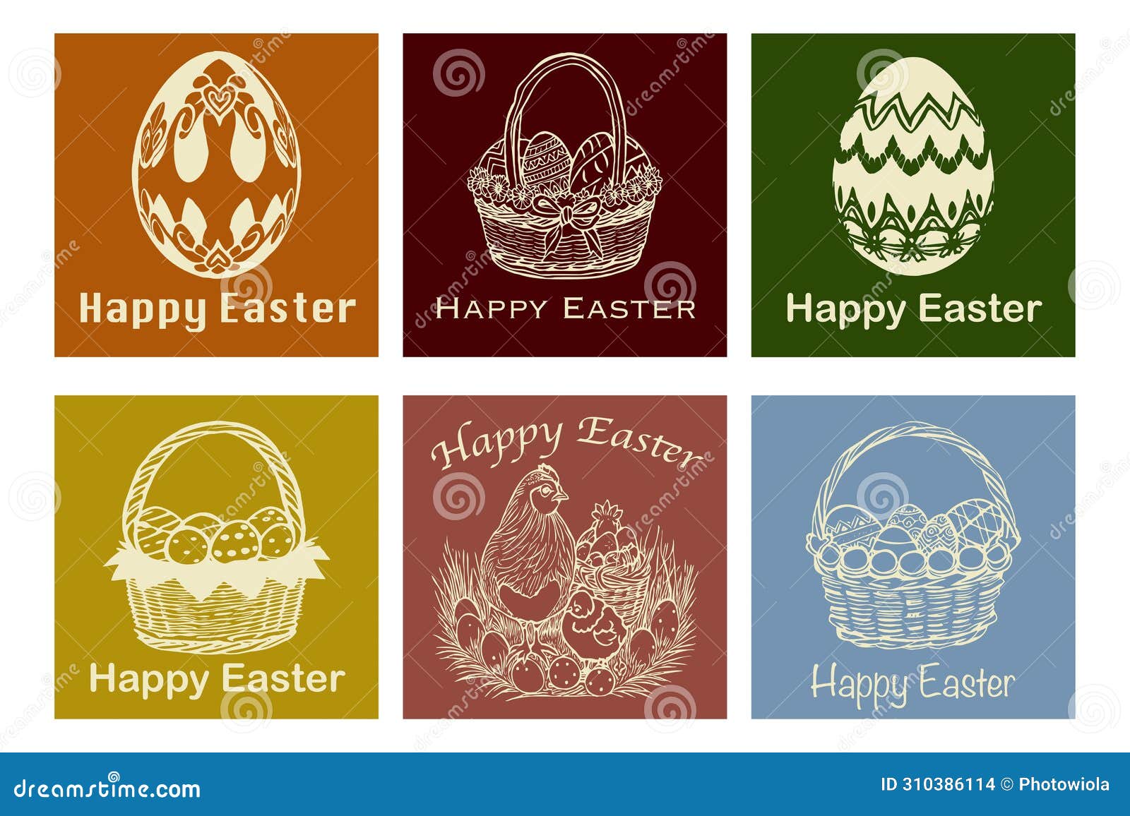 Set of 6 Easter Card Design. Line Art, Minimalist Pattern for Printing ...