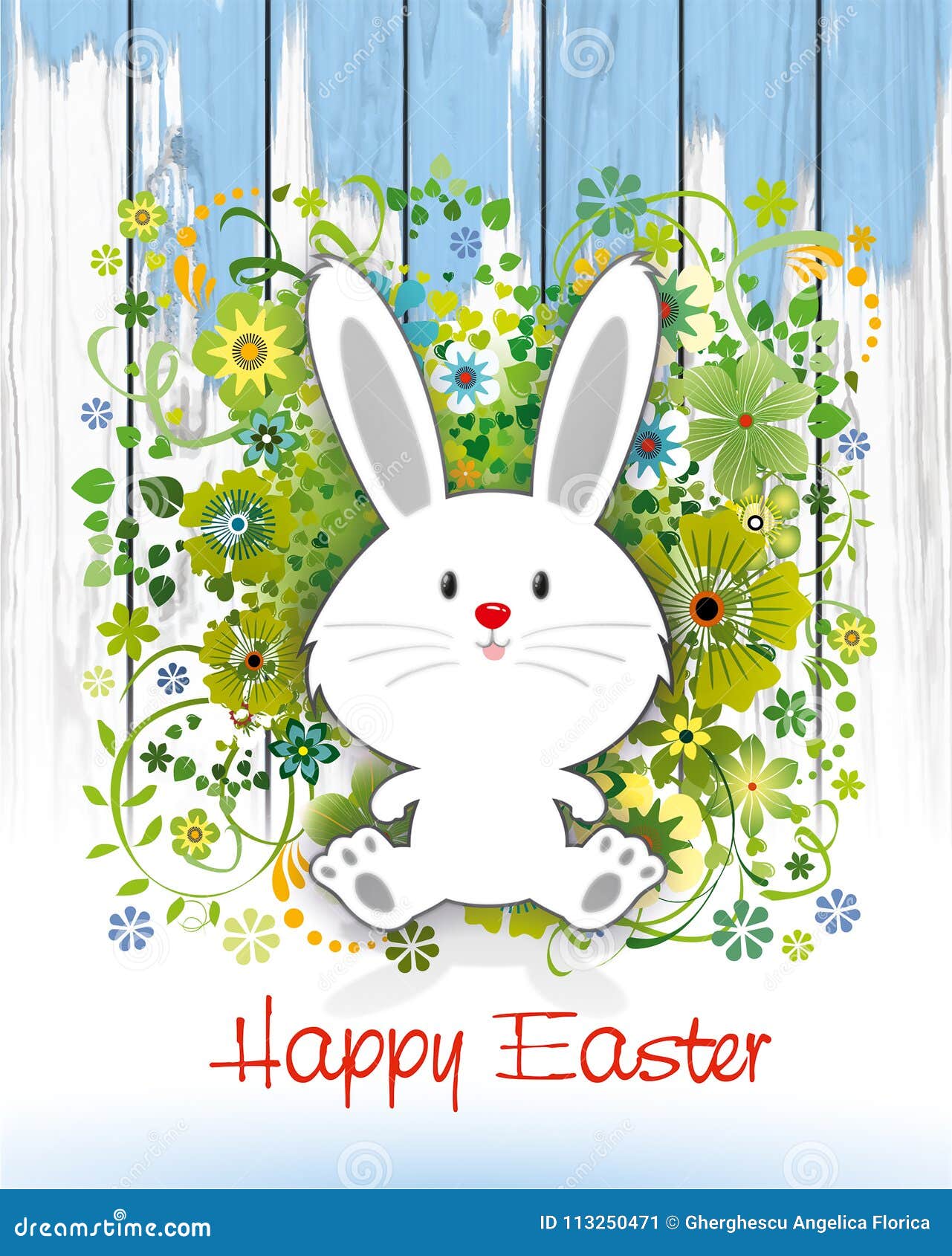 Easter Card with Easter Bunny and Spring Flowers Stock Illustration ...