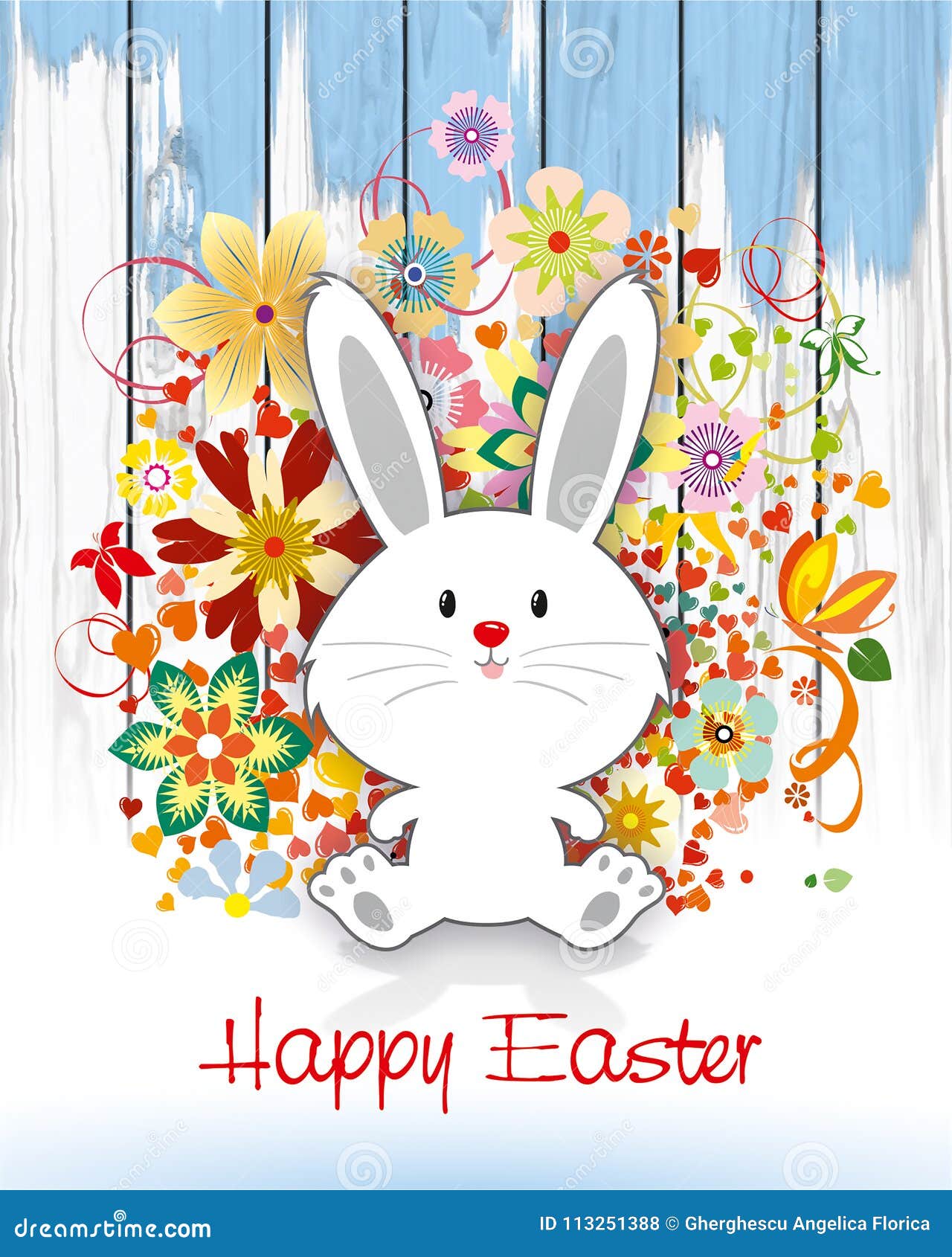 Easter Card with Easter Bunny and Spring Flowers Stock Illustration ...