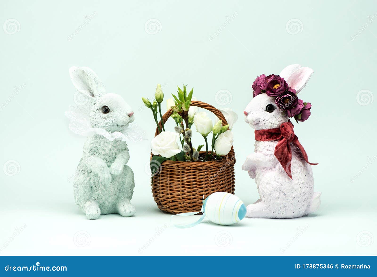 Easter Card. Easter Bunny and White Spring Flowers in a Basket and ...