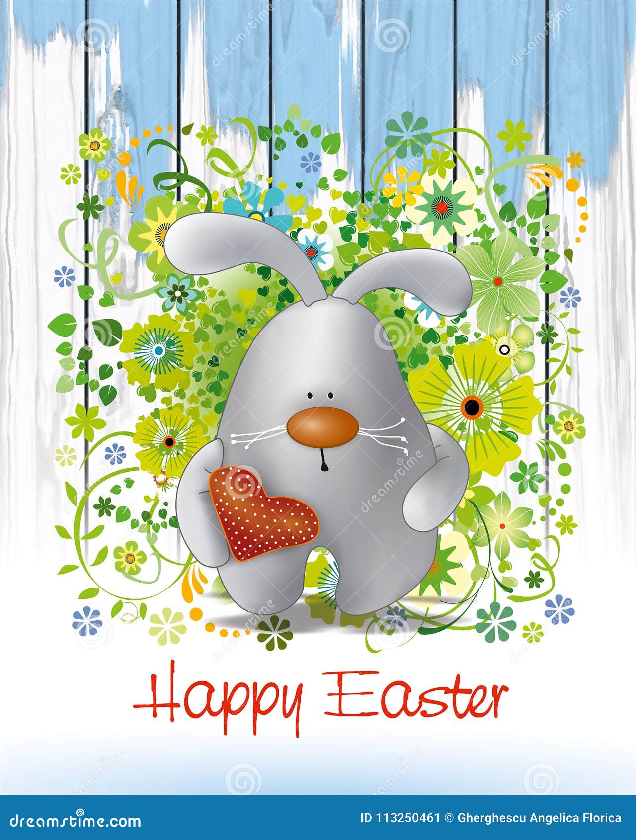 Easter Card with Easter Bunny and Spring Flowers Stock Illustration ...