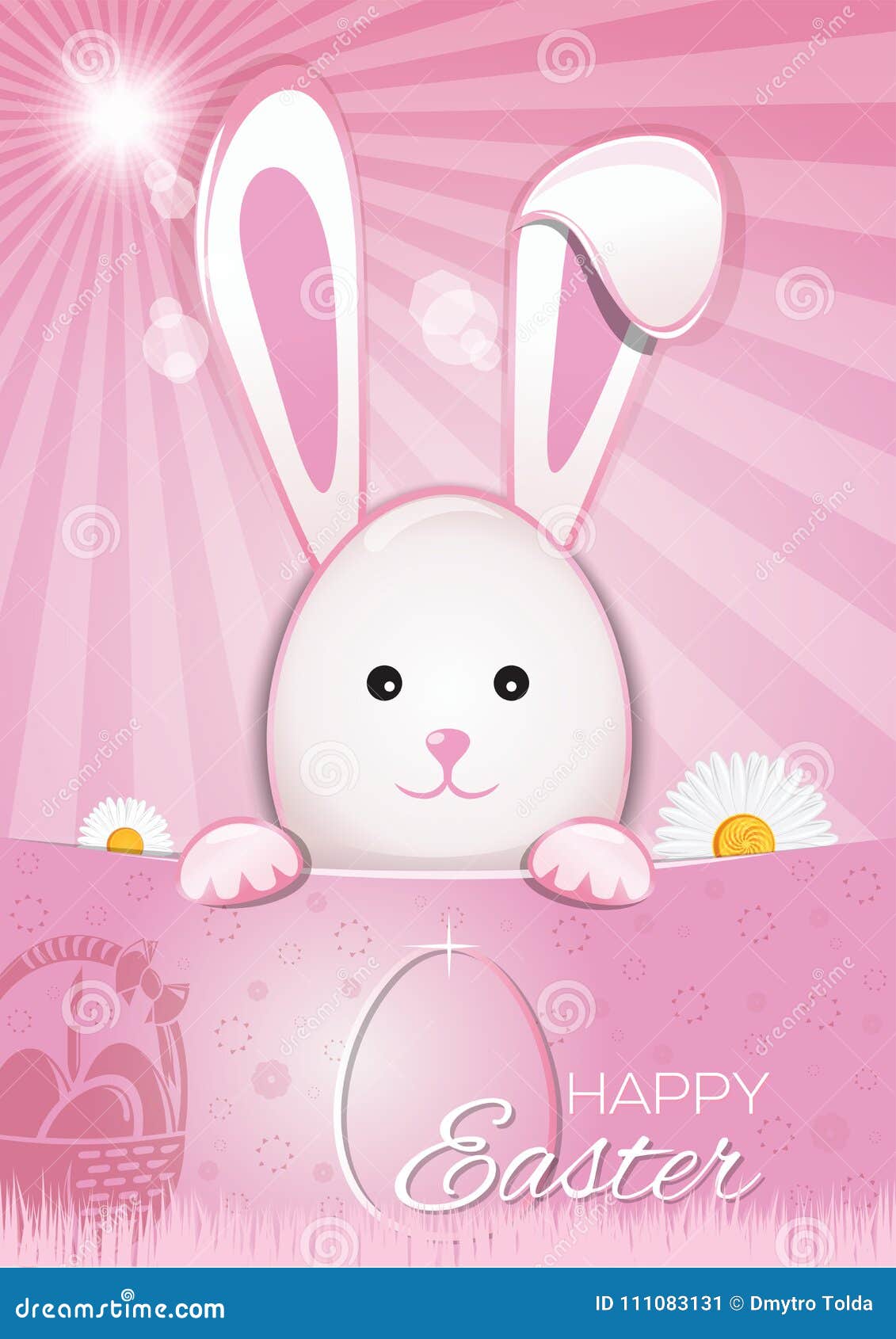 Easter Card with Easter Eggs and Cute Easter Bunny Stock Vector ...