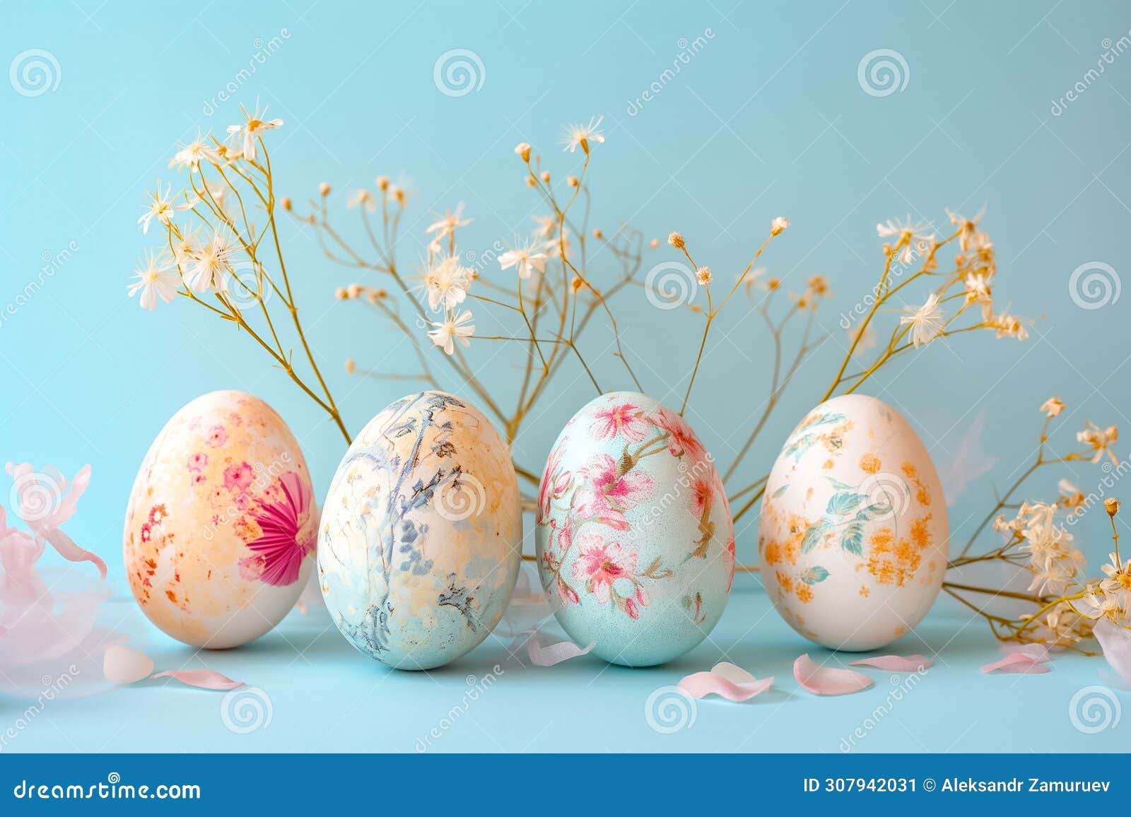 Easter Card with Easter Eggs with Flower Pattern, Spring Flowers ...