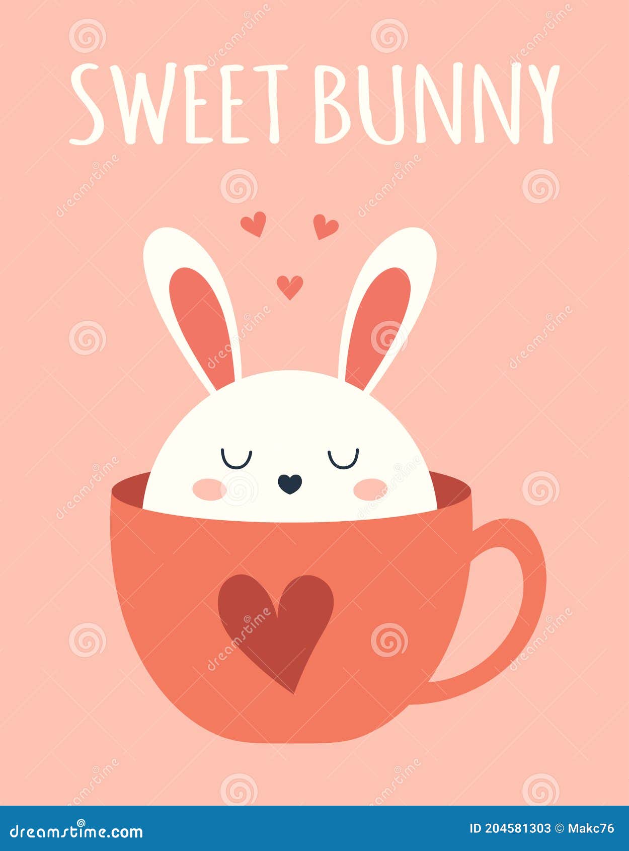 Easter Card With Rabbit In Cup Vector Illustration Stock Vector
