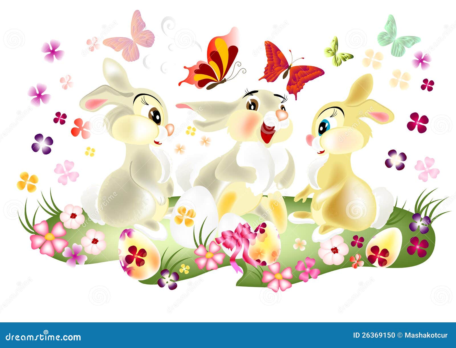 Easter Card with Three Pretty Cartoon Hare Sit Stock Vector ...
