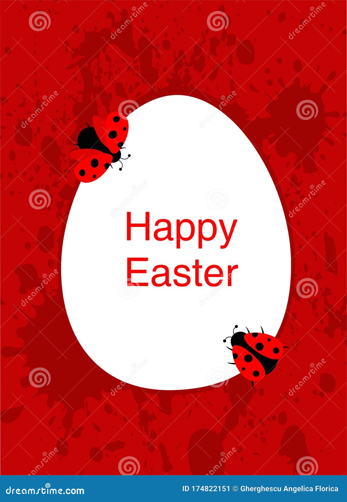 Easter Card with White Egg, Ladybug and Happy Easter Wishes on Gray ...