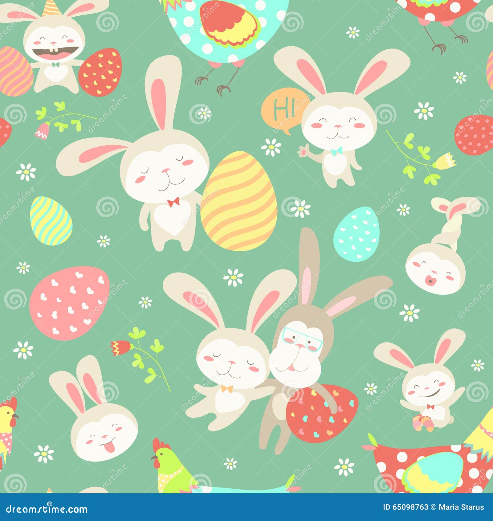 Easter Cartoon Seamless Pattern Stock Vector - Illustration of cheerful ...