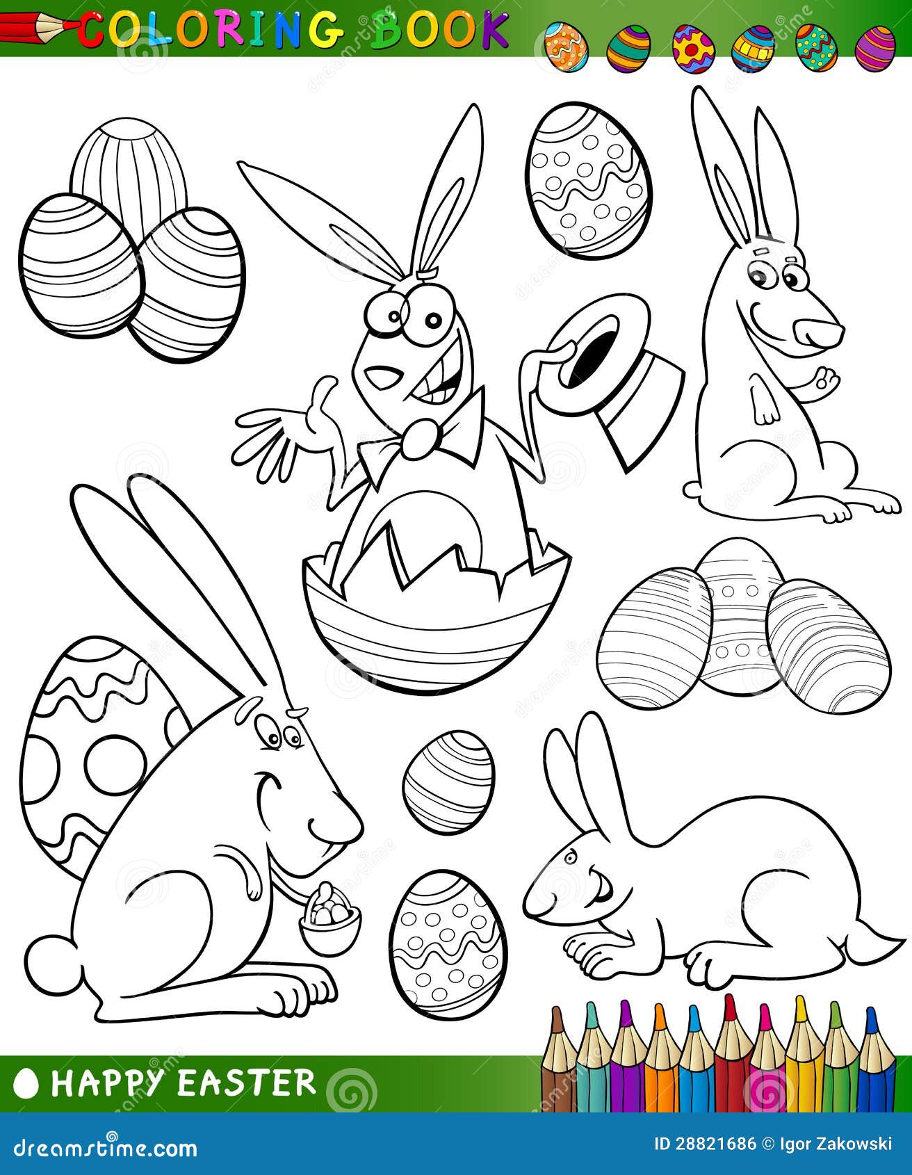 Easter Cartoon Themes for Coloring Stock Vector - Illustration of black ...