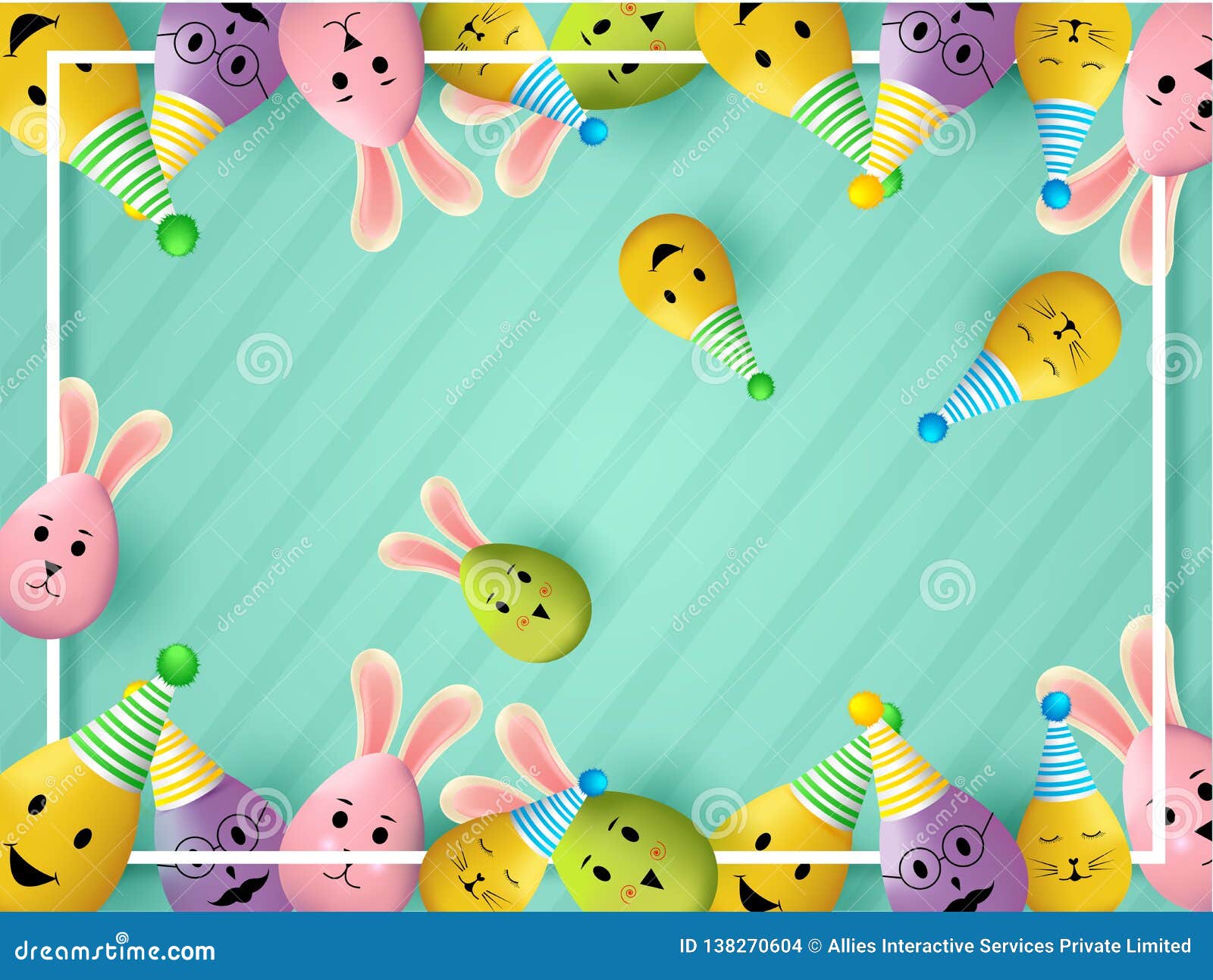 Easter Celebration Stripe Background Decorated with Cute Eggs As Bunny ...