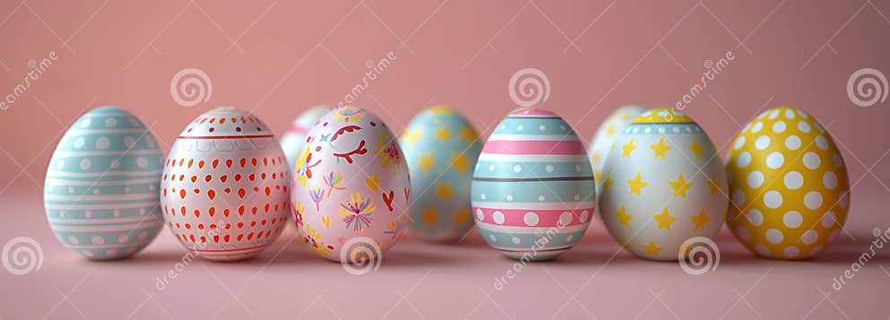 Easter Ceramic Decorated Eggs on Pink Background Stock Illustration ...