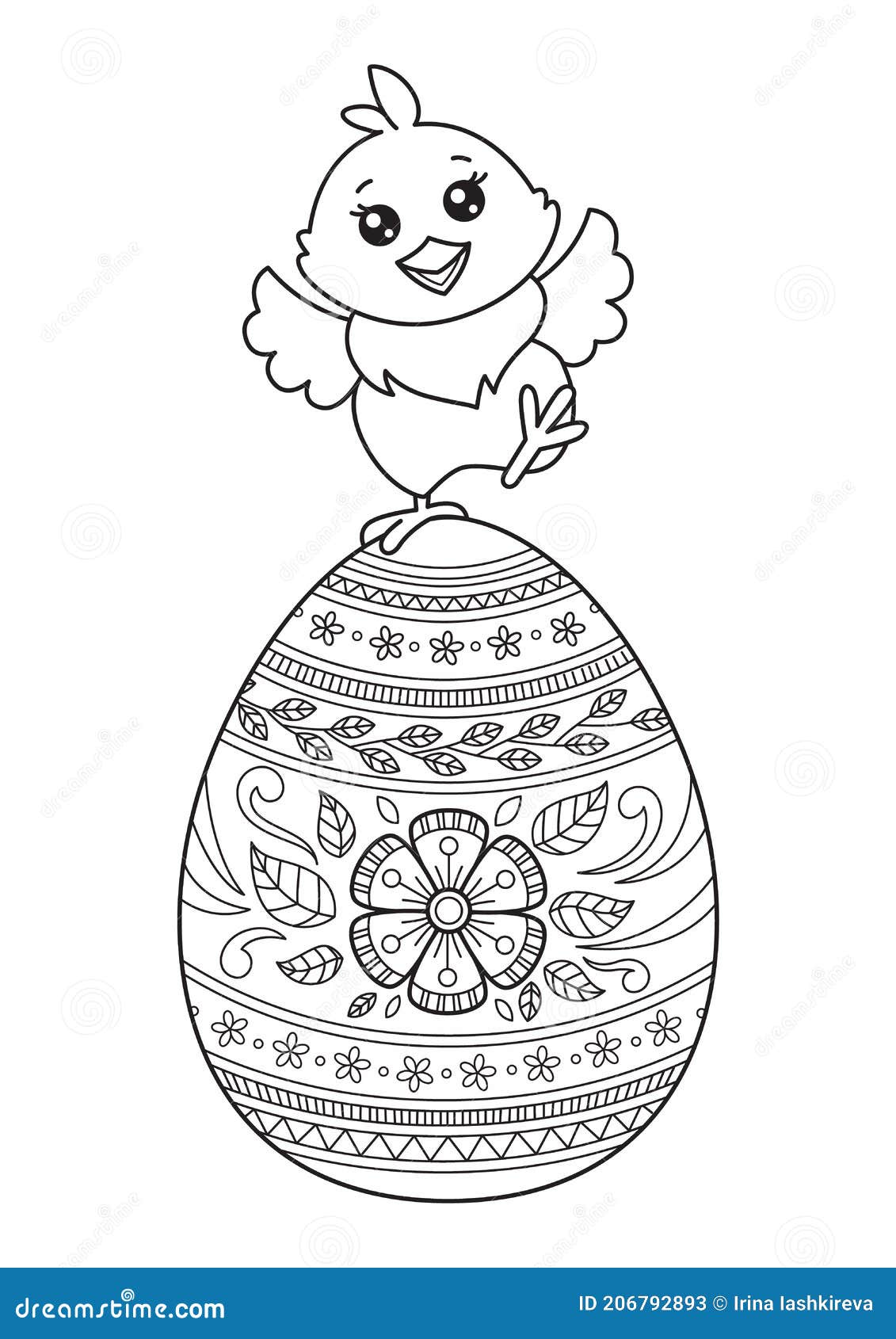 Easter Chick on the Egg Doodle Coloring Book Page Stock Illustration ...