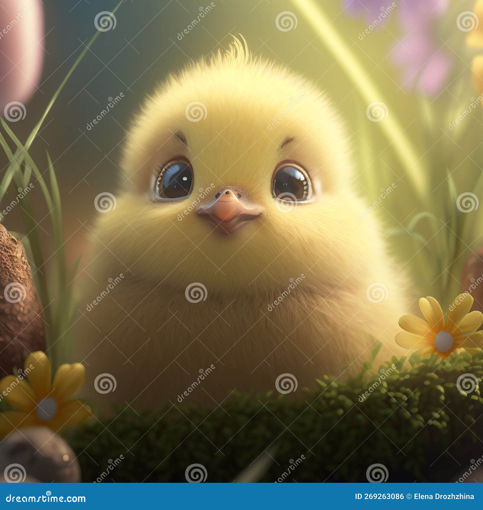 Easter Chick Portrait in Green Meadow Stock Illustration - Illustration ...