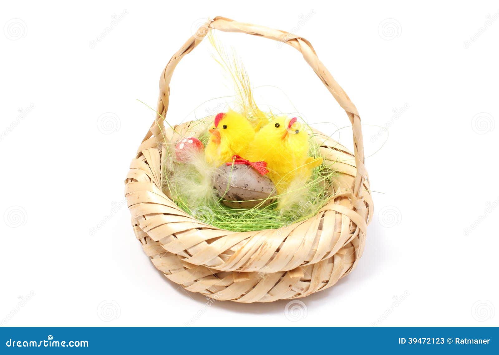 Easter Chickens in Wicker Basket on White Background Stock Image ...