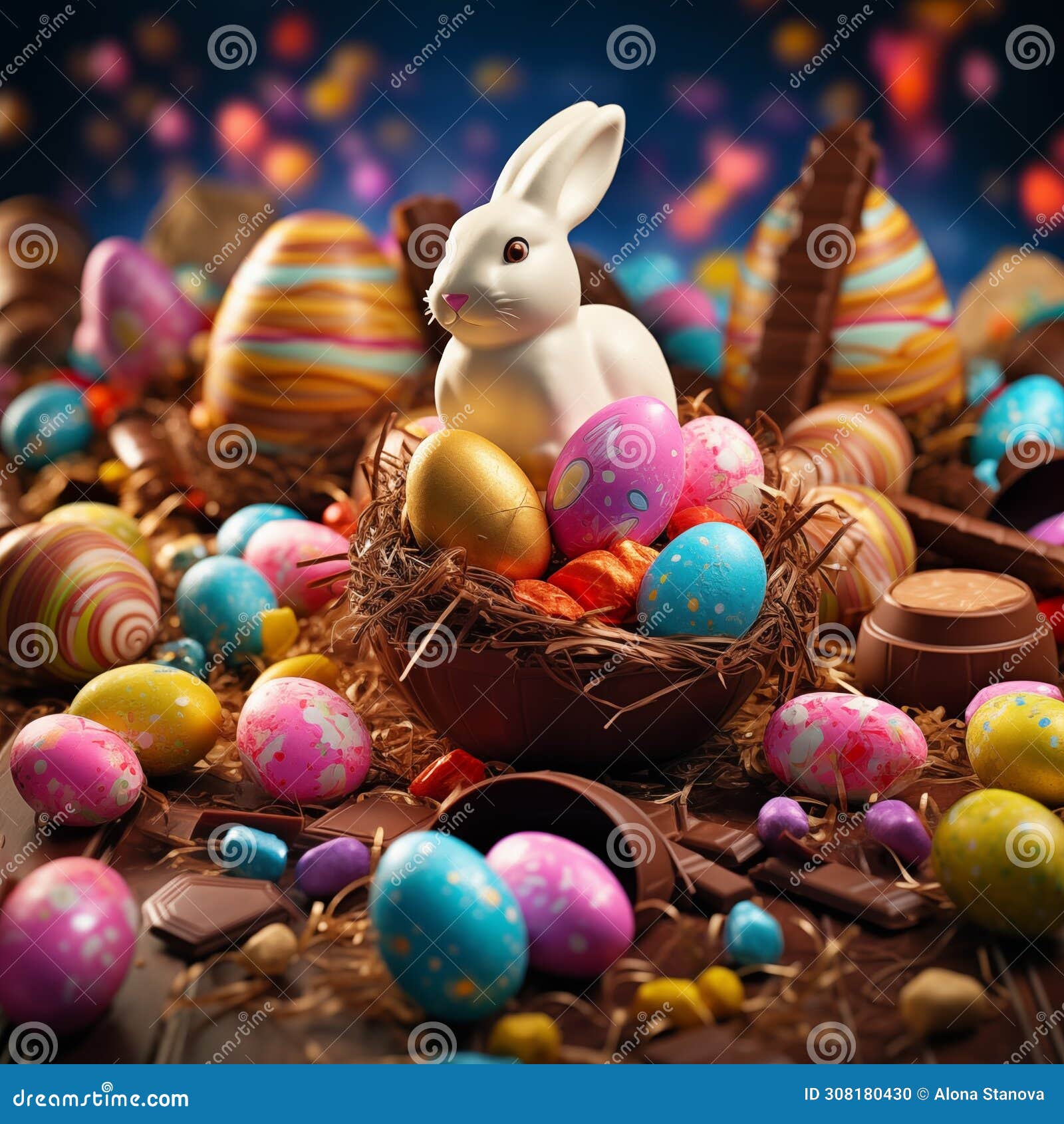 Easter Chocolate Bunny, Chocolate Eggs, Assorted Sweets Background or ...