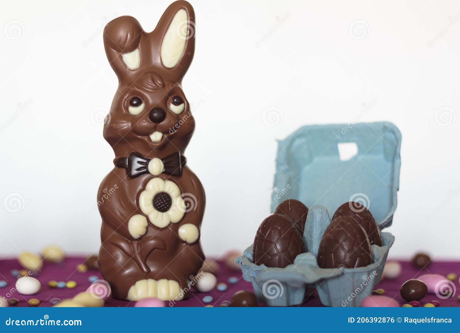 Easter Chocolate Bunny and Egg Carton with Chocolate Eggs Stock Photo ...
