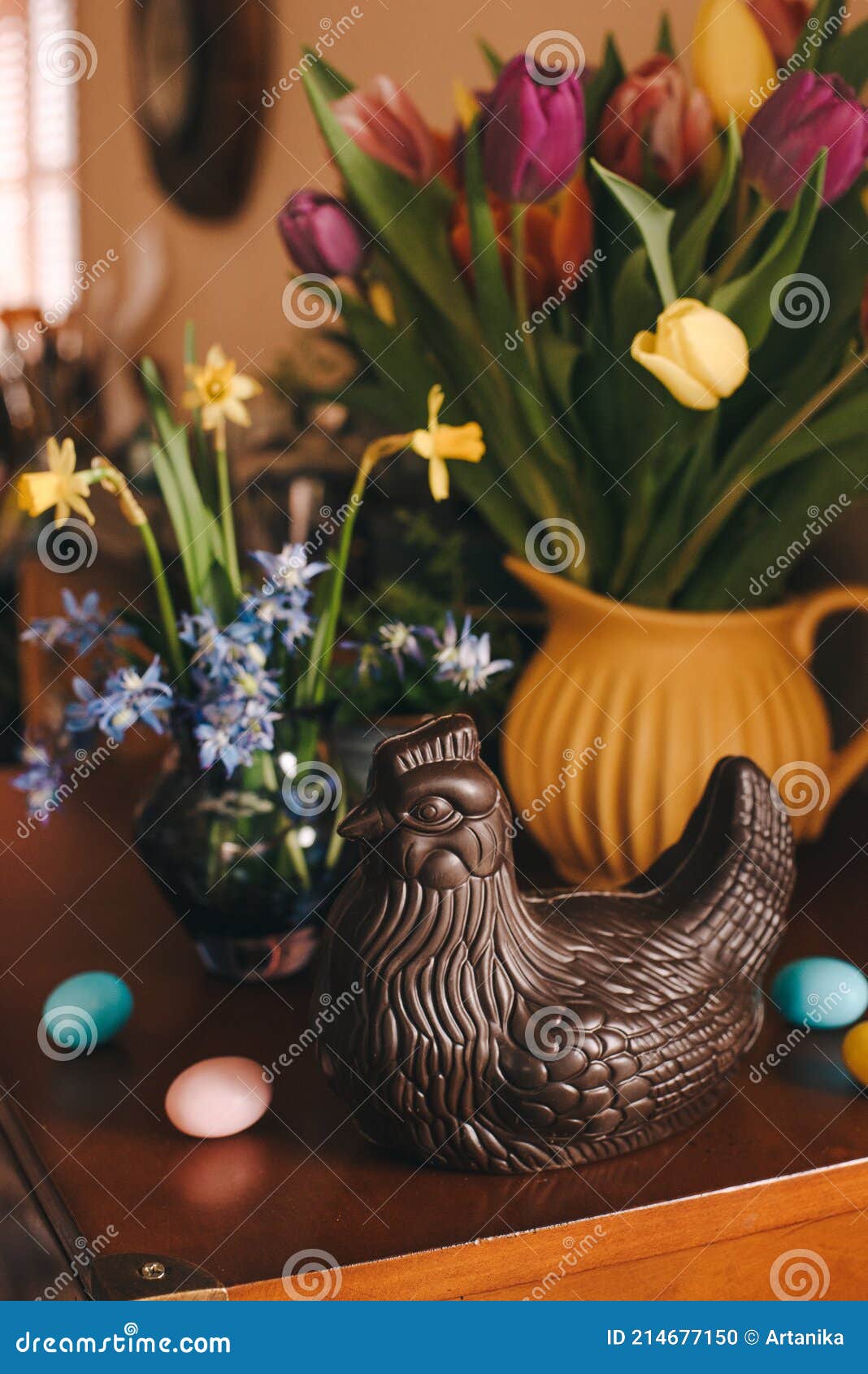 Easter chocolate chicken stock photo. Image of gift - 214677150