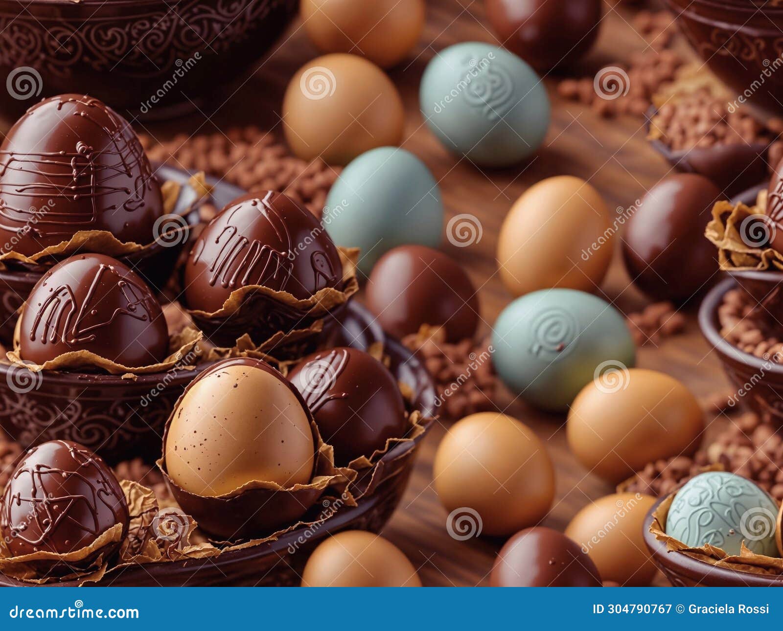 Easter Chocolate Eggs on Wooden Background. Close Up. Selective Focus ...