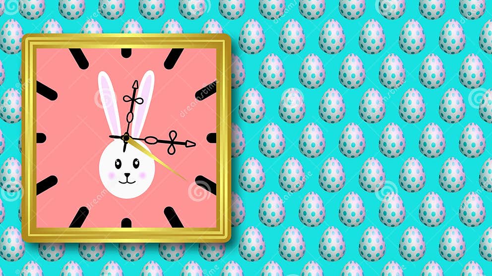 Easter Clock on Decorated Egg Wall with Bunny Stock Illustration ...