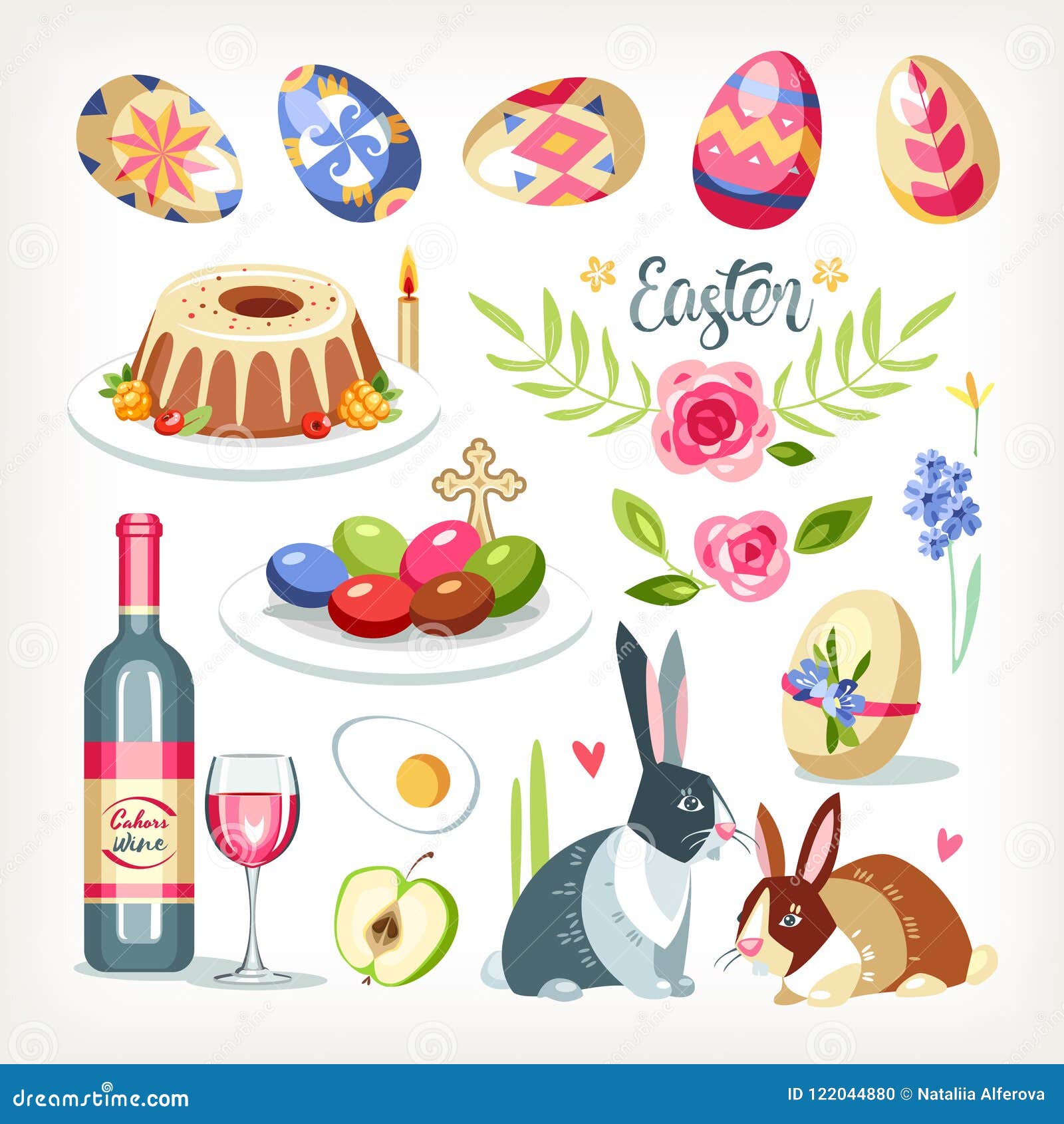 Easter Collection Set with Traditional Easter Objects Stock Vector ...