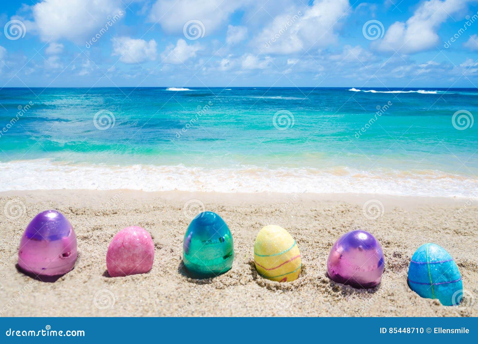 Easter Color Eggs on the Beach Near Ocean Stock Photo - Image of ocean ...
