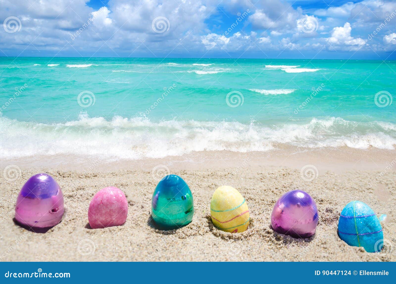Easter Color Eggs on the Beach Near Ocean Stock Photo - Image of ...
