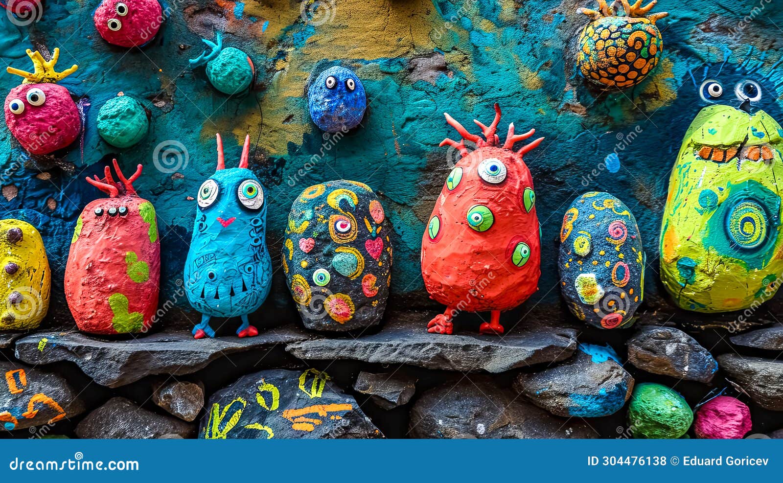 Easter, Colorful, Whimsical Stone Creatures with Playful Eyes and ...