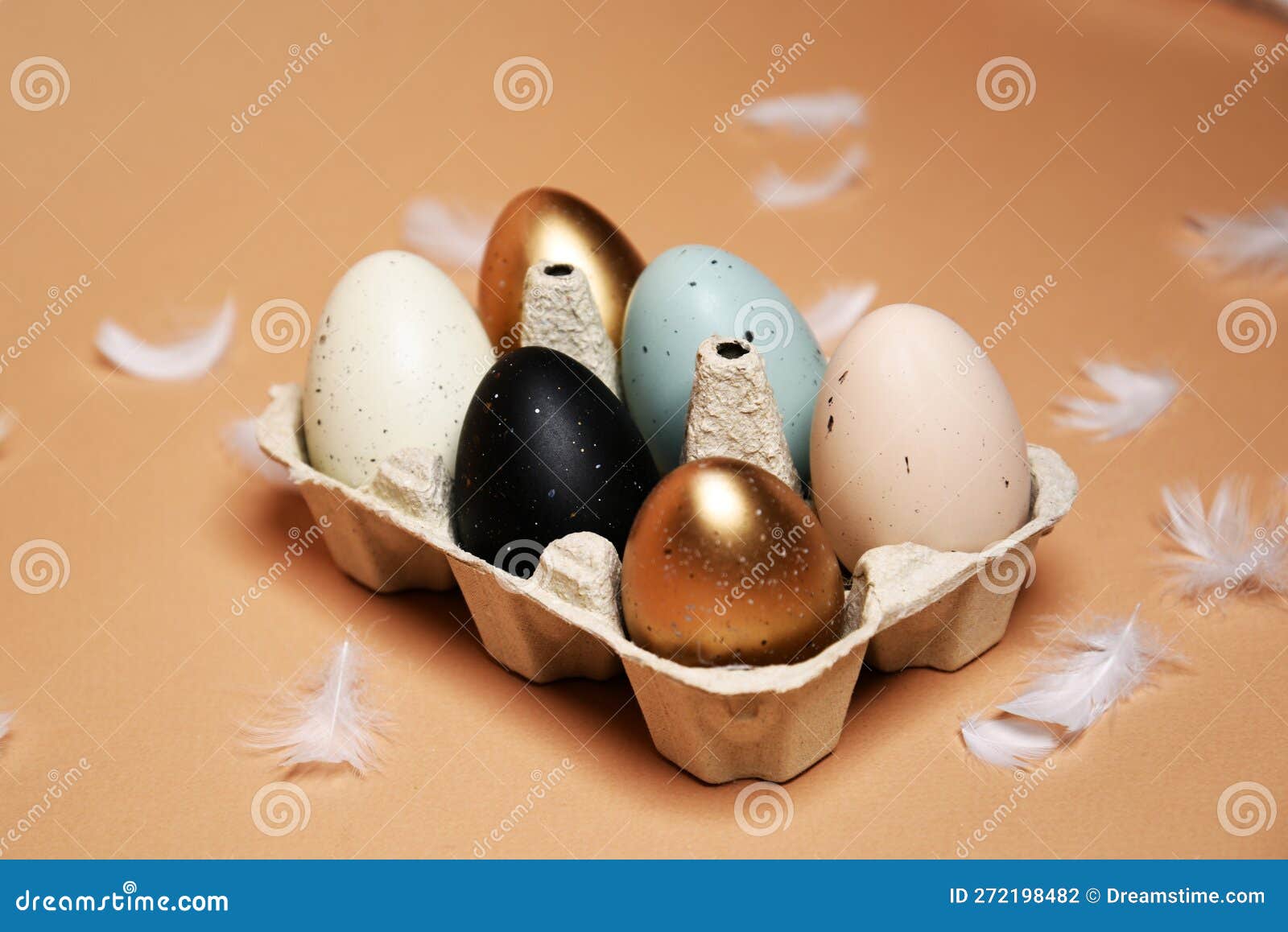Easter is Coming, a Tray with Painted Eggs, on a Background ...