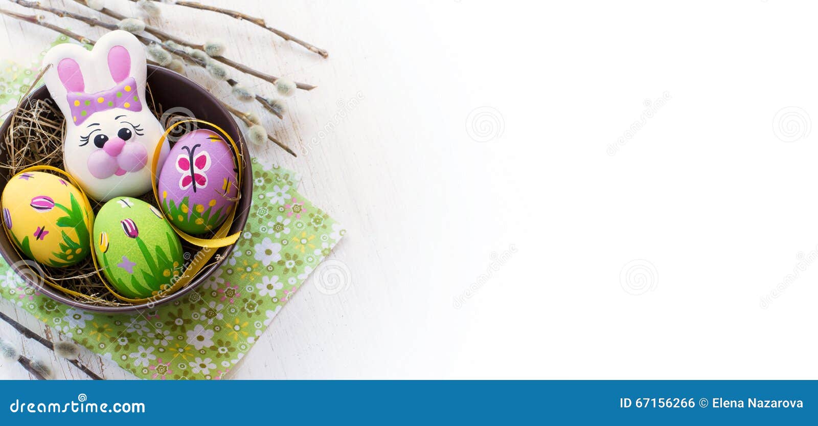 Easter Composition with Colored Eggs and Rabbit on a White Background ...