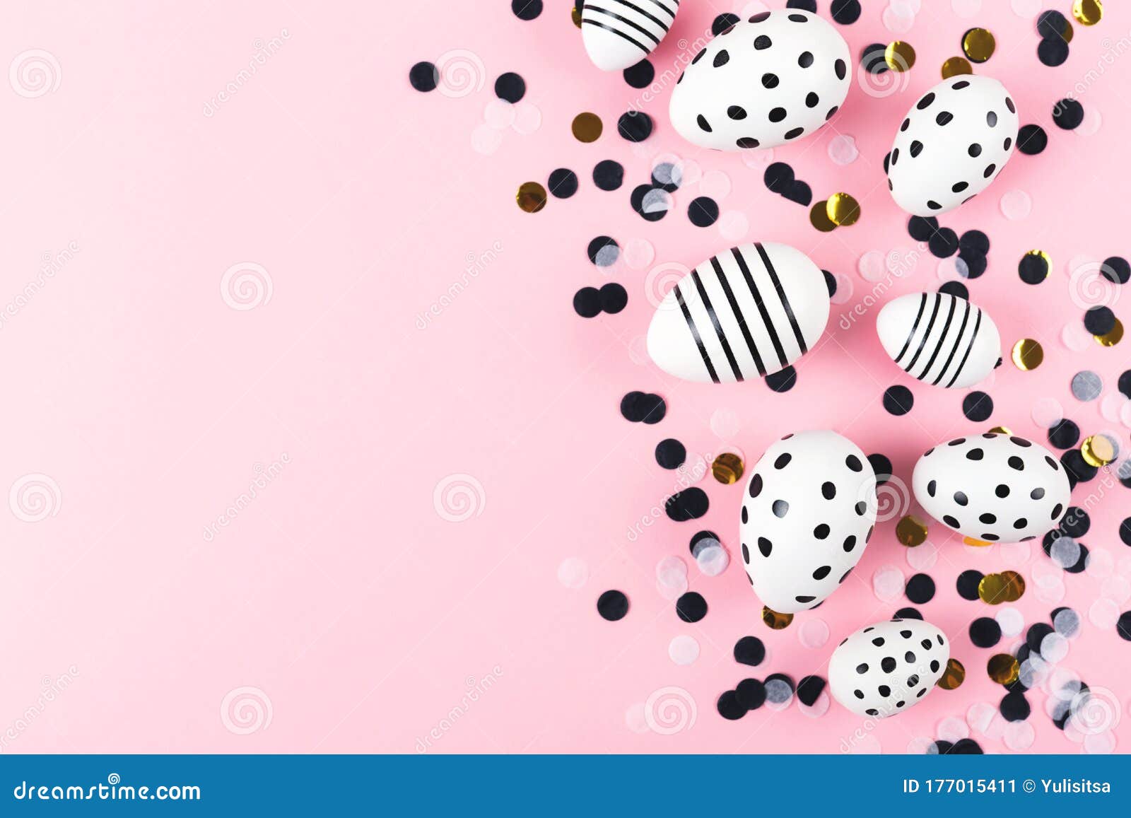 Easter Composition. Frame Made with Hand Painted Eggs and Confetti on ...