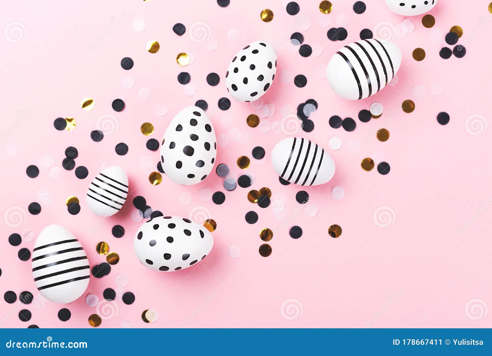 Easter Composition. Frame Made with Hand Painted Eggs and Confetti on ...