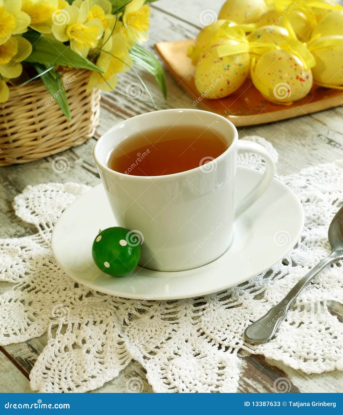 Easter Composition of Tea Cup, Flowers and Eggs Stock Image - Image of ...