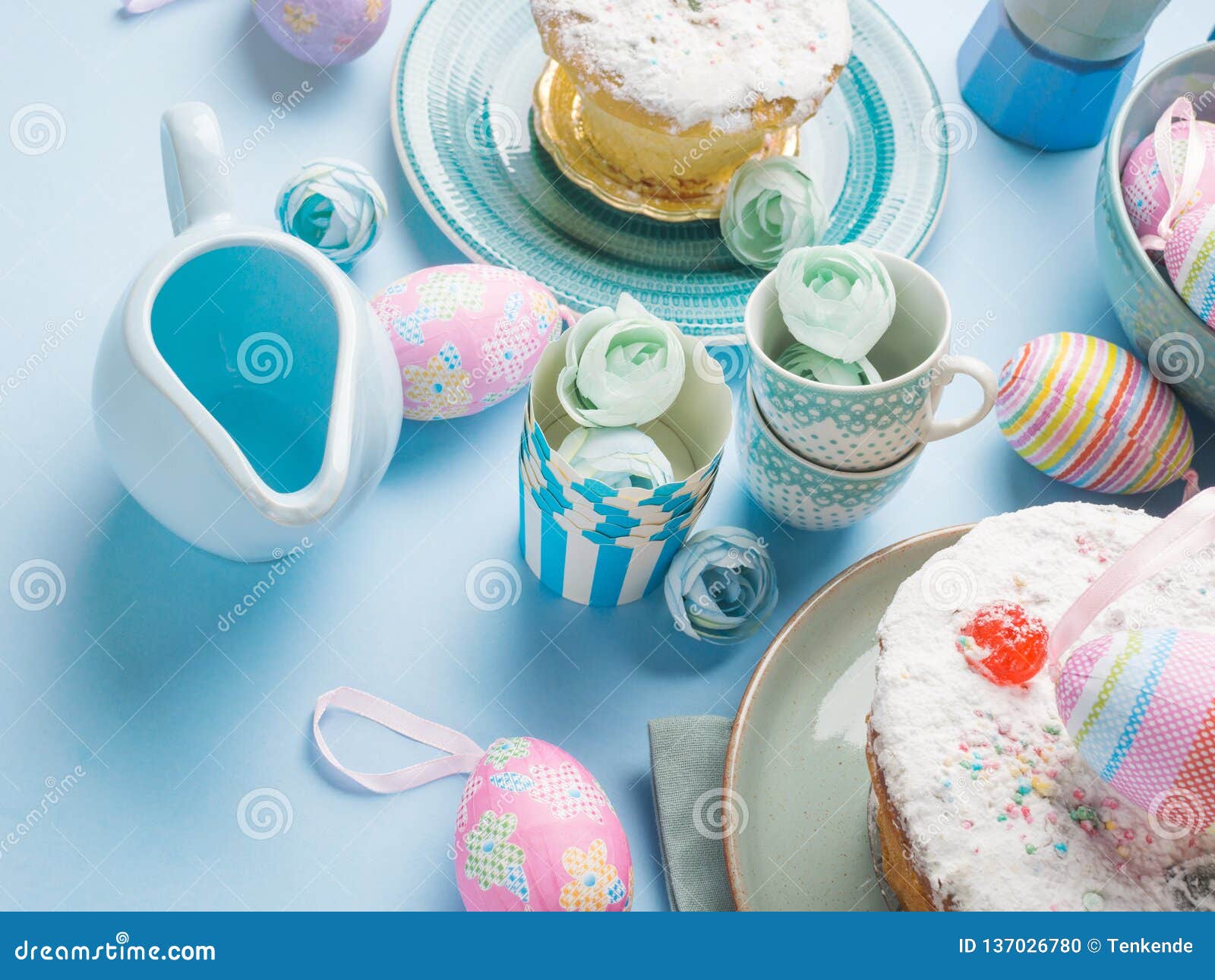 Easter Concept Background with Cake and Eggs Stock Photo - Image of ...