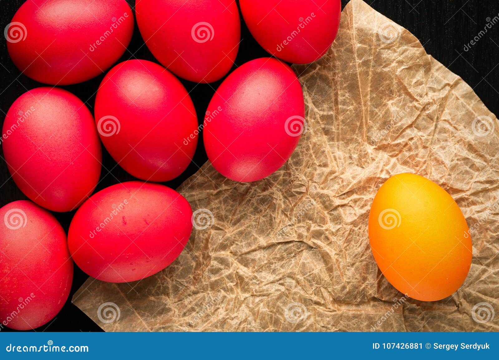 Easter Concept Painted Eggs on Black Background and Red for Holiday ...