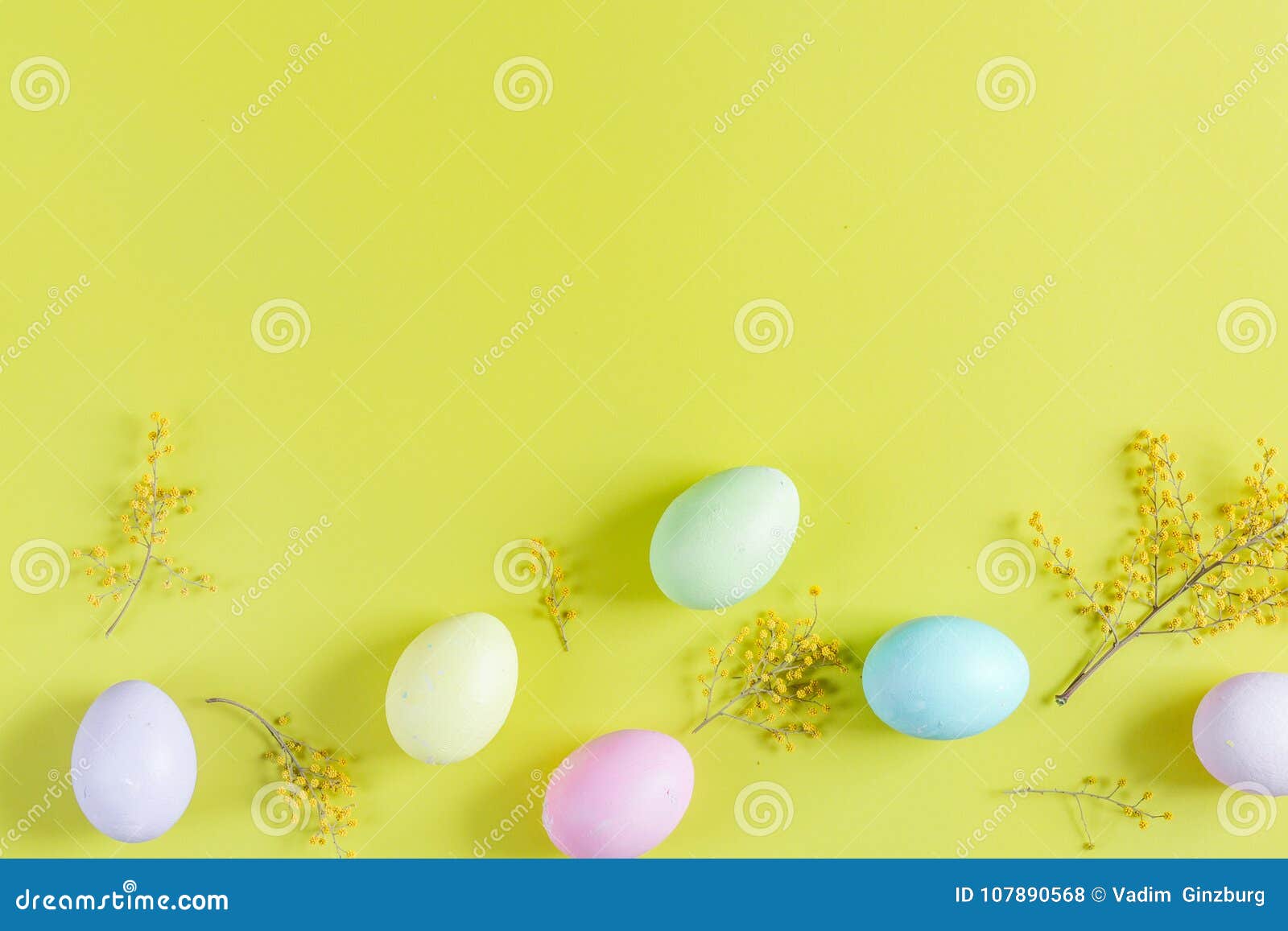 Easter Concept on Yellow Background Top View Mockup Stock Photo - Image ...